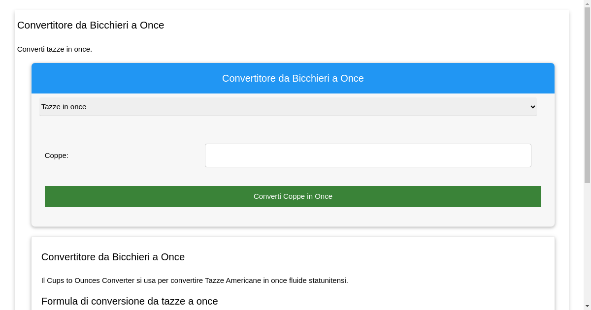 Convertitore da Bicchieri a Once