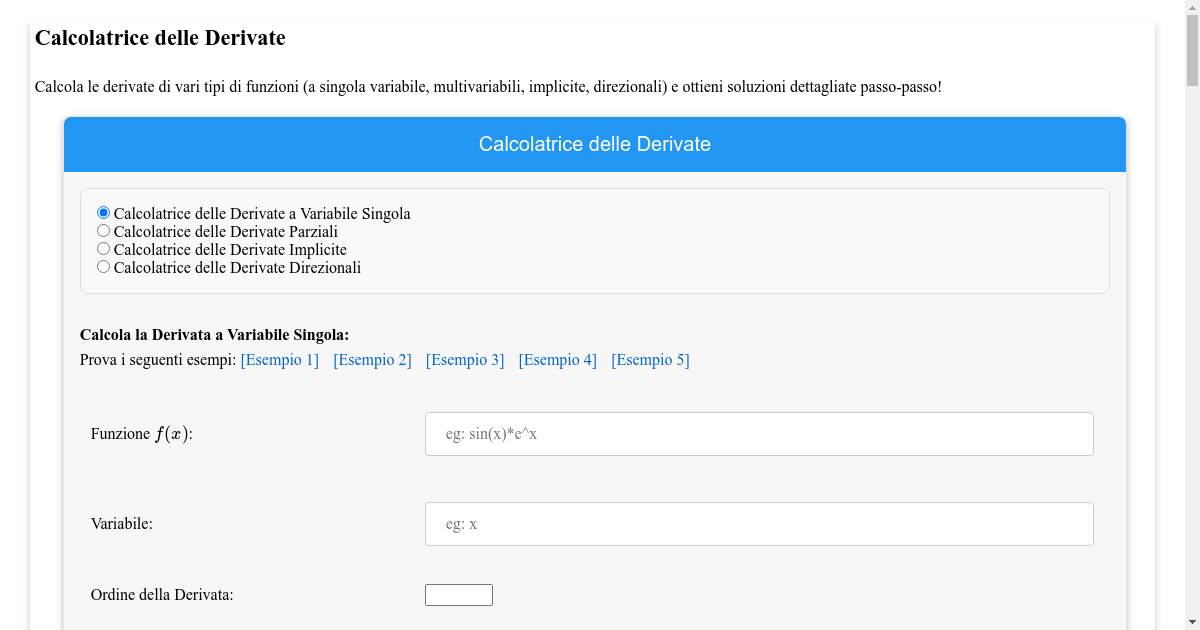 Calcolatrice delle Derivate con Soluzioni Passo-Passo