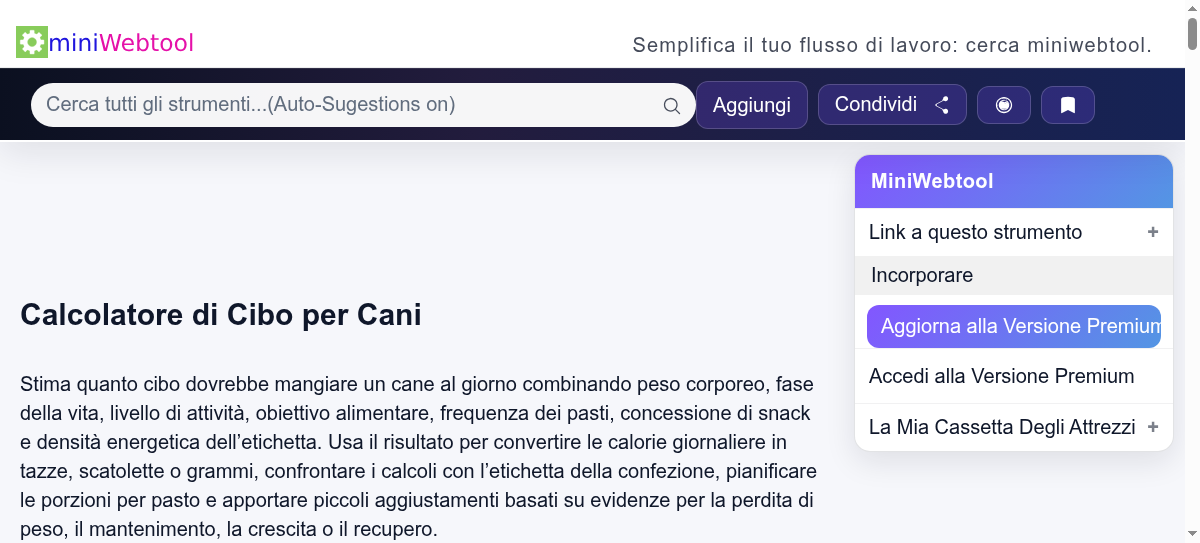 Calcolatore di Cibo per Cani - Fabbisogno Calorico Giornaliero, Tazze ...