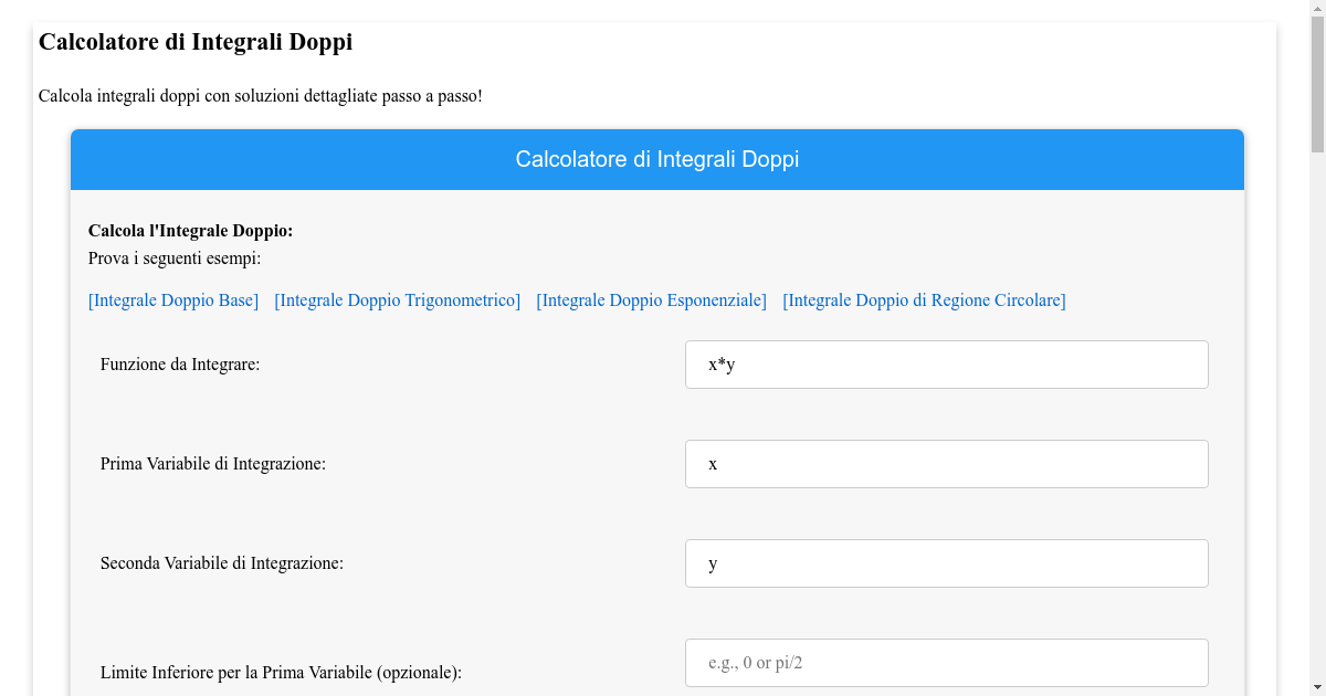 Calcolatore di Integrali Doppi con Soluzioni Passo a Passo