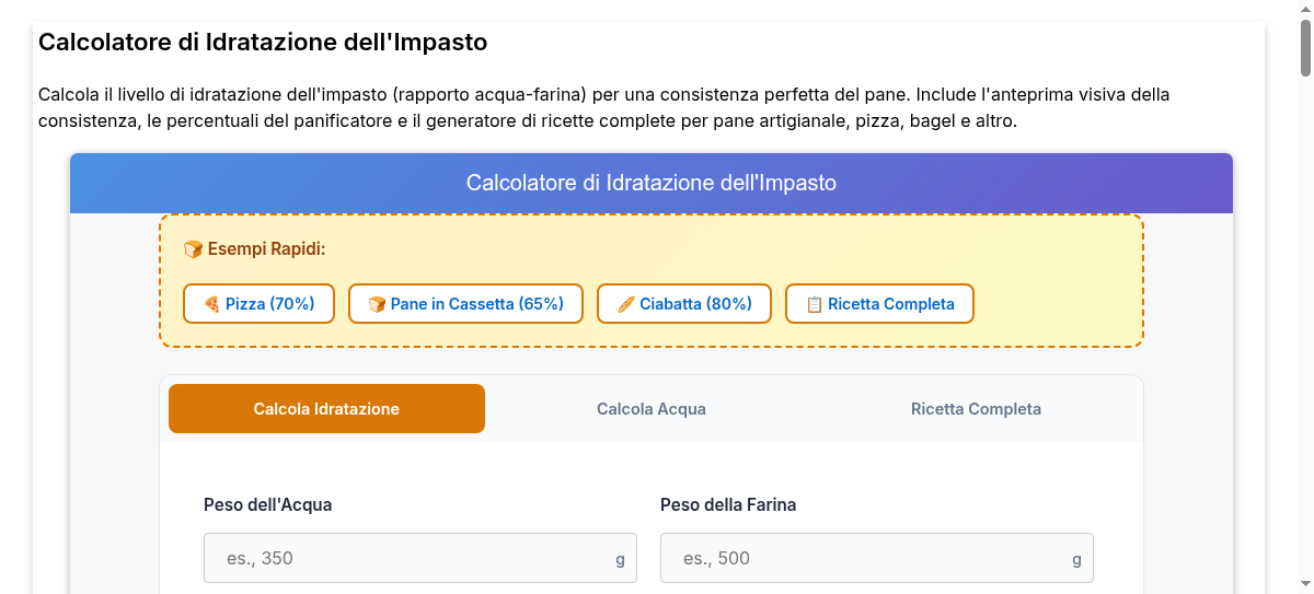 Calcolatore di Idratazione dell'Impasto - Percentuale del Panificatore ...