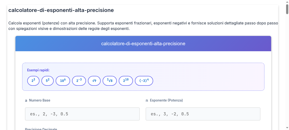 Calcolatore di Esponenti - Calcola potenze con soluzioni passo dopo passo