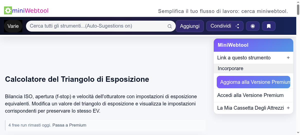 Calcolatore del Triangolo di Esposizione - Bilancia ISO, Apertura e ...