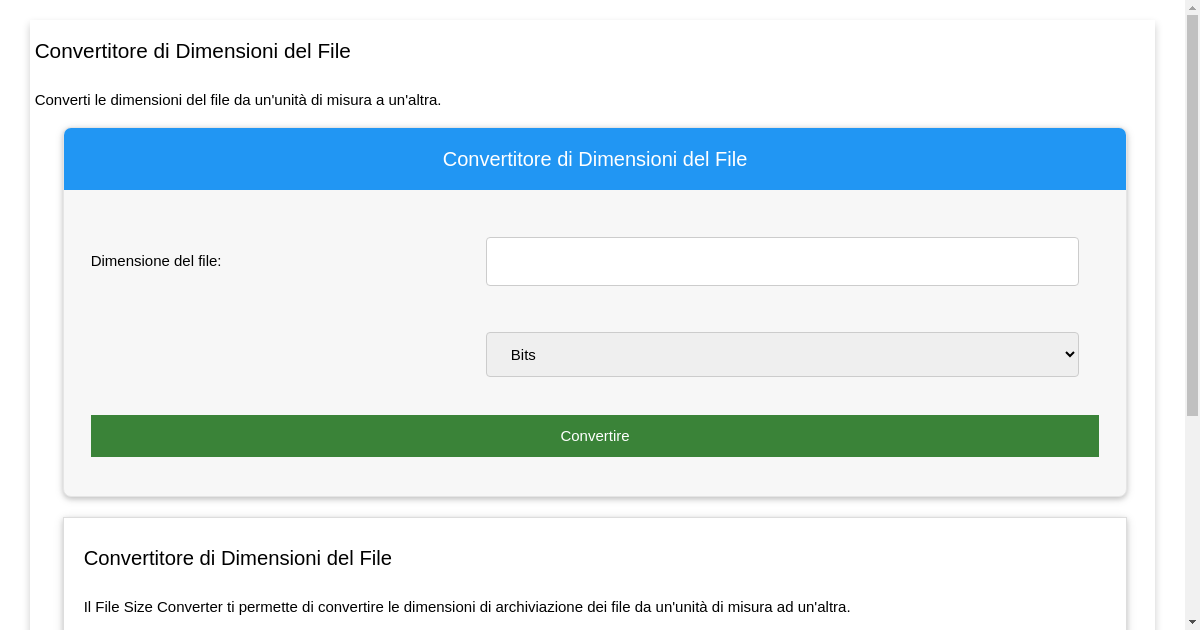 Convertitore di Dimensioni del File