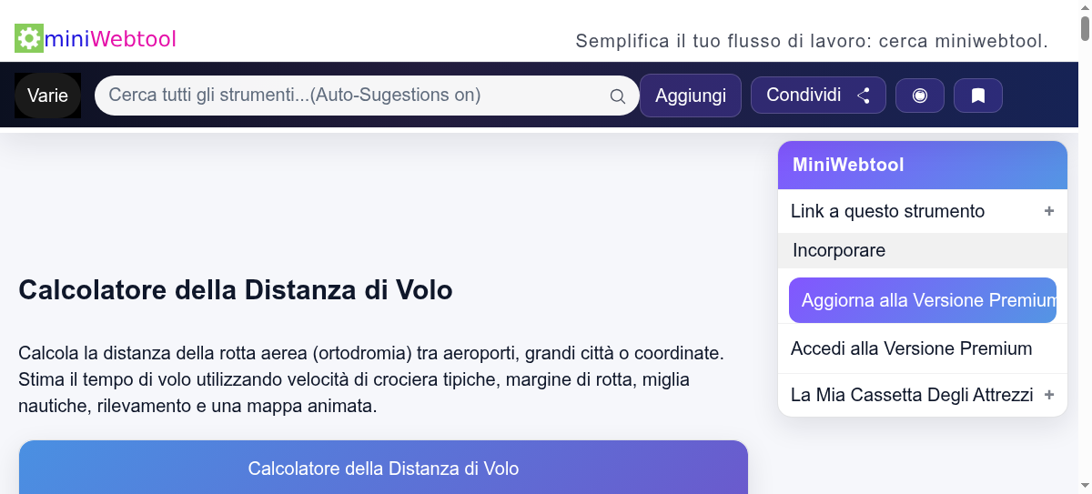 Calcolatore della Distanza di Volo - Distanza Rotta Aerea e Tempo di Volo