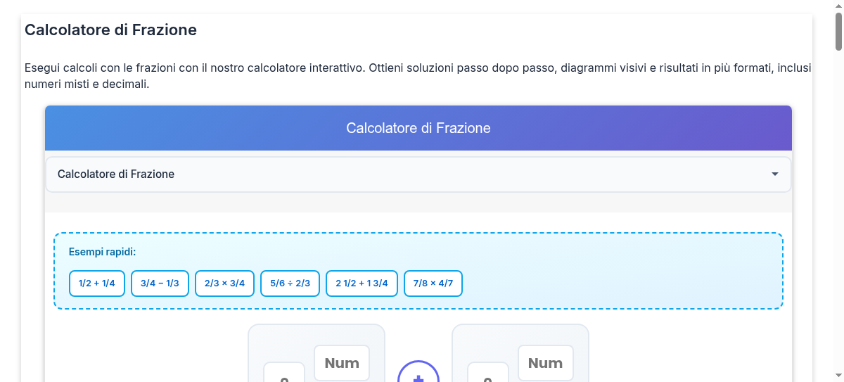 Calcolatore di Frazione - Somma, Sottrazione, Moltiplicazione ...
