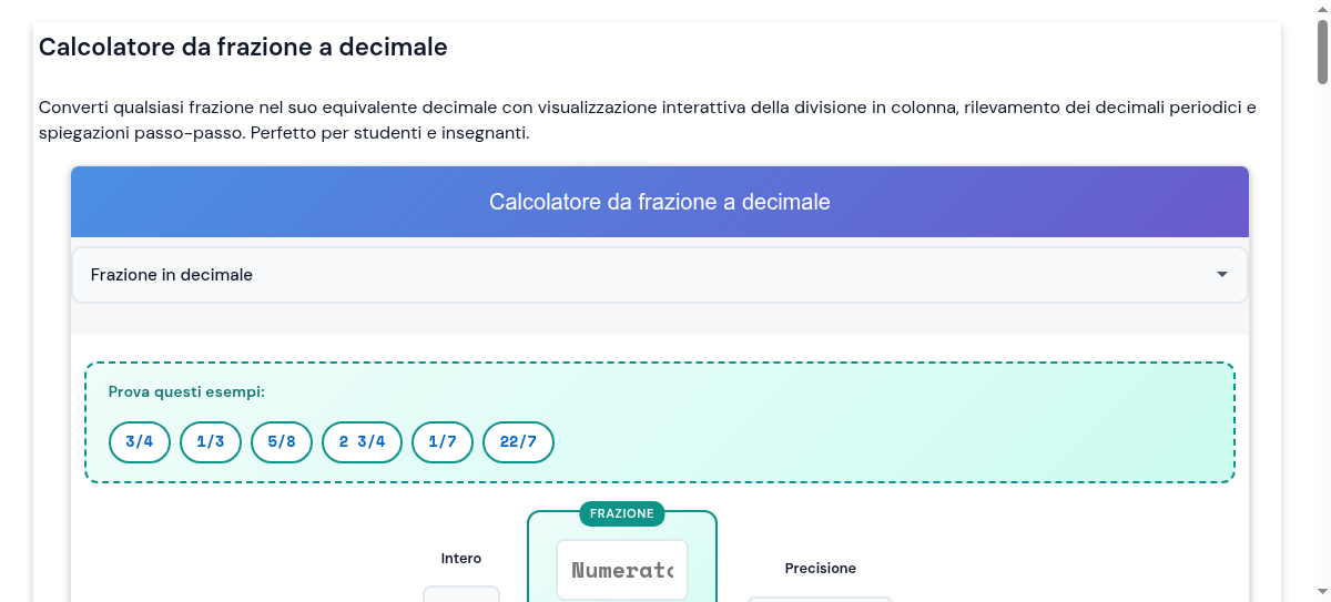 Calcolatore da frazione a decimale - Converti frazioni in decimali con ...