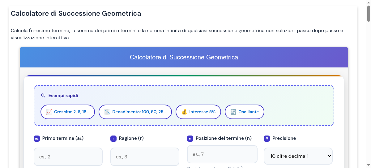 Calcolatore di Successione Geometrica - Trova l'n-esimo termine, somma ...