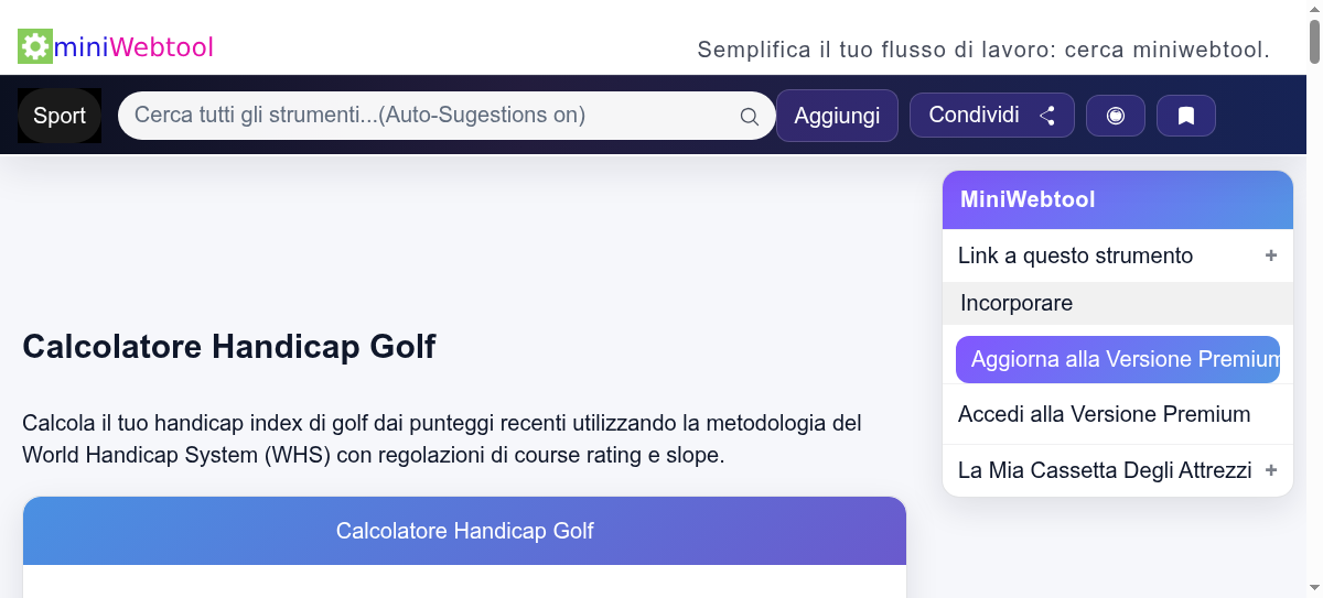 Calcolatore Handicap Golf - Calcolo Handicap Index WHS Gratuito