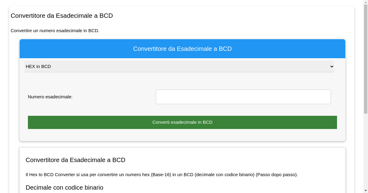 Convertitore da Esadecimale a BCD - Converti Esadecimale in Decimali in ...