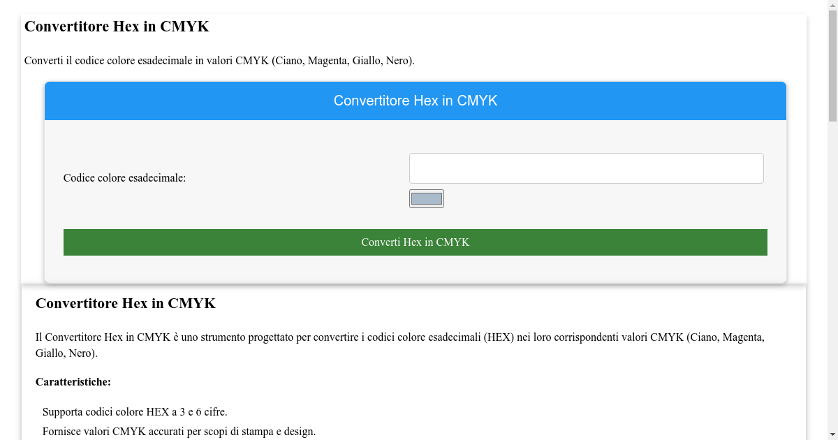 Convertitore Hex in CMYK - Converti il codice colore Hex in CMYK