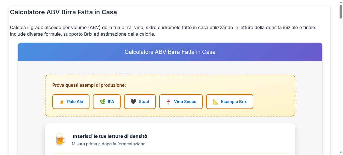 Calcolatore ABV Birra Fatta in Casa - Calcola la percentuale di alcol