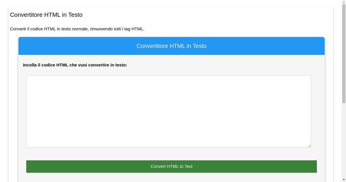 Convertitore HTML in Testo Online - Convertire HTML in Testo Normale