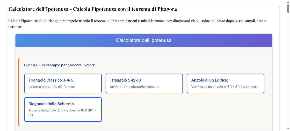 Calcolatore dell'Ipotenusa - Trova l'ipotenusa con il teorema di Pitagora