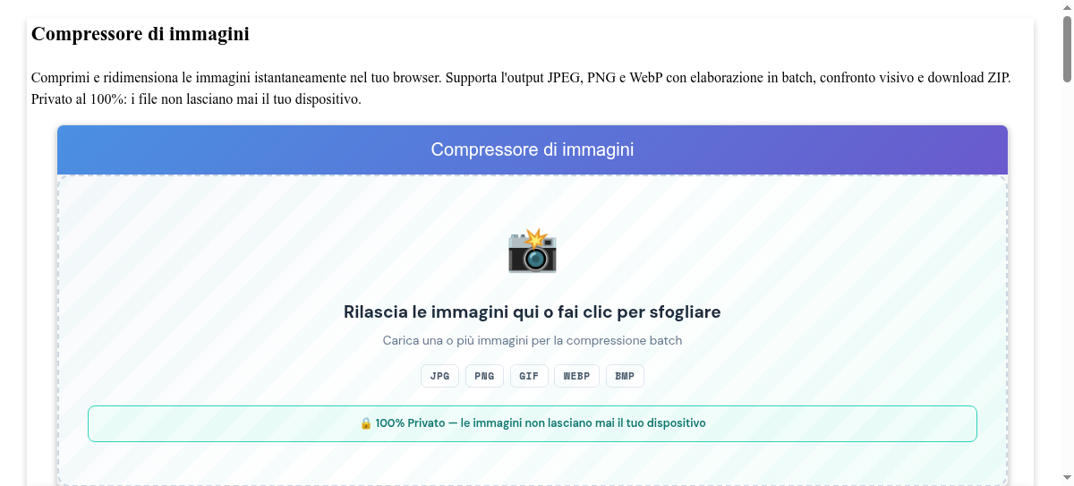 Compressore di immagini online gratuito - JPEG, PNG e WebP
