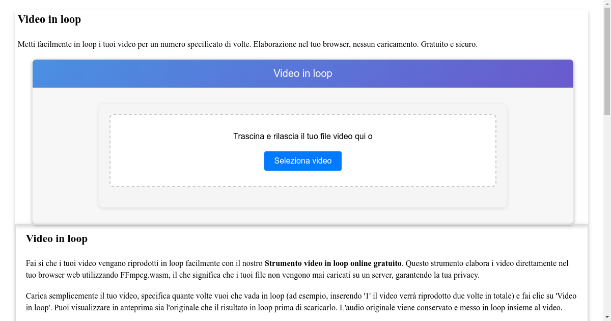 Video in loop online gratis (MP4, WEBM, MOV)