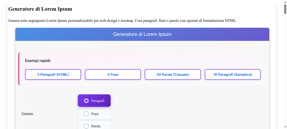 Generatore di Lorem Ipsum - Crea Testo Segnaposto per Progetti di Design