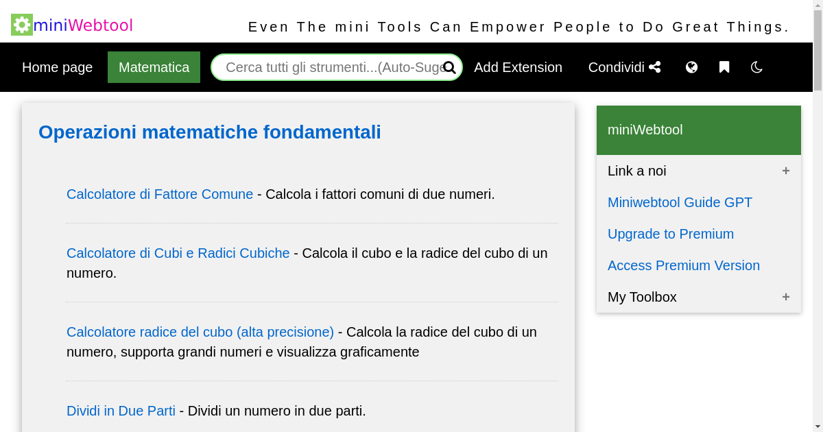 Strumenti e calcolatrice - Operazioni matematiche fondamentali