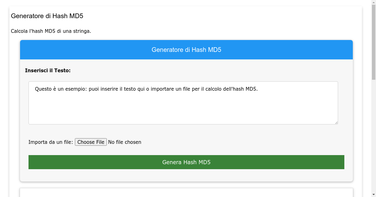 Generatore di Hash MD5 Online