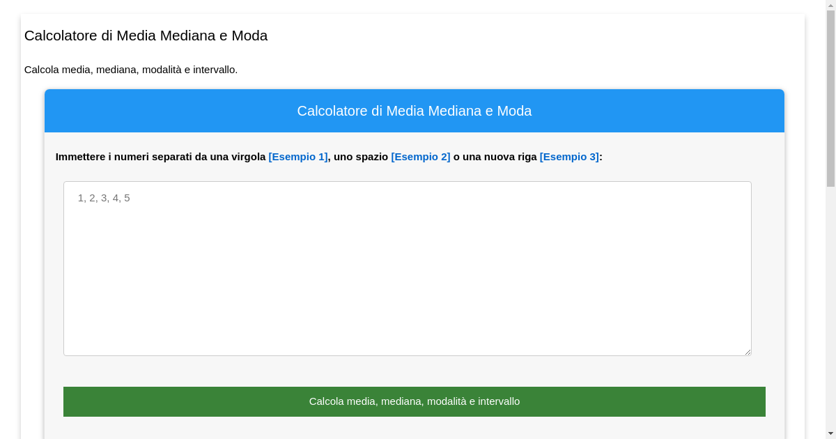 Calcolatore di Media Mediana e Moda - Calcola Media, Mediana, Moda e ...