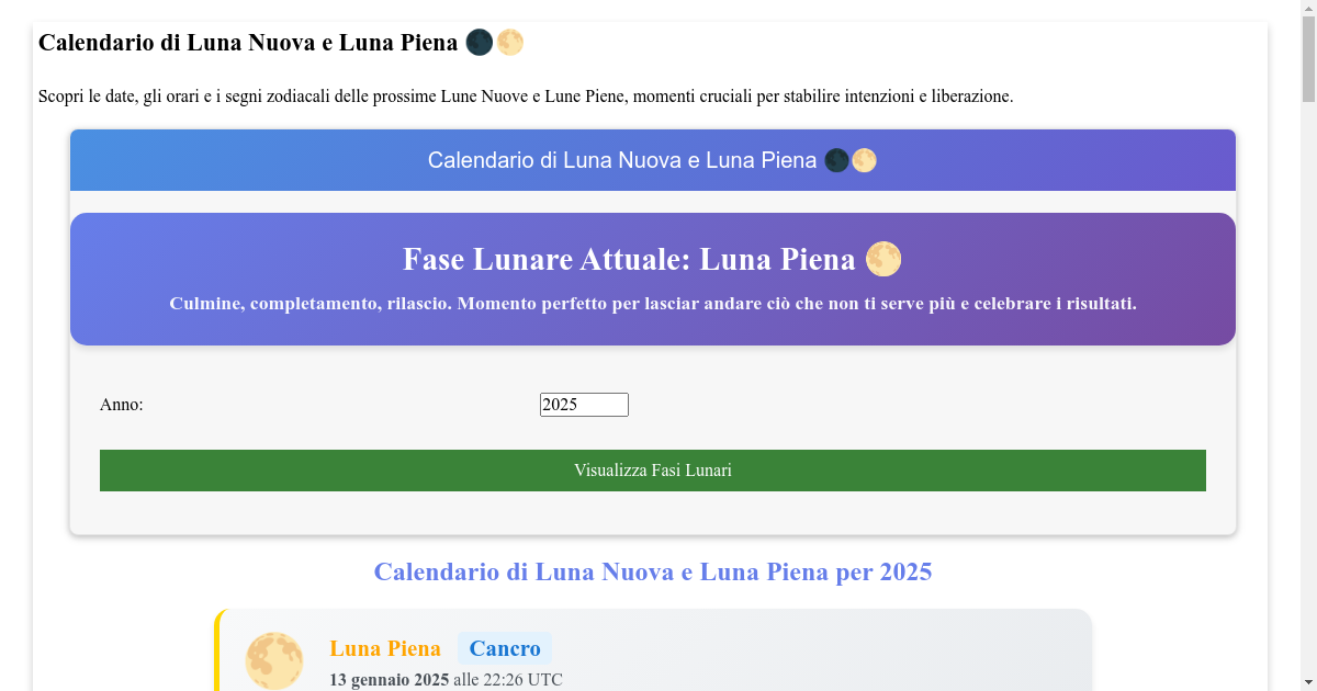 Calendario di Luna Nuova e Luna Piena - Visualizza Tutte le Date di Luna Nuova e Luna Piena