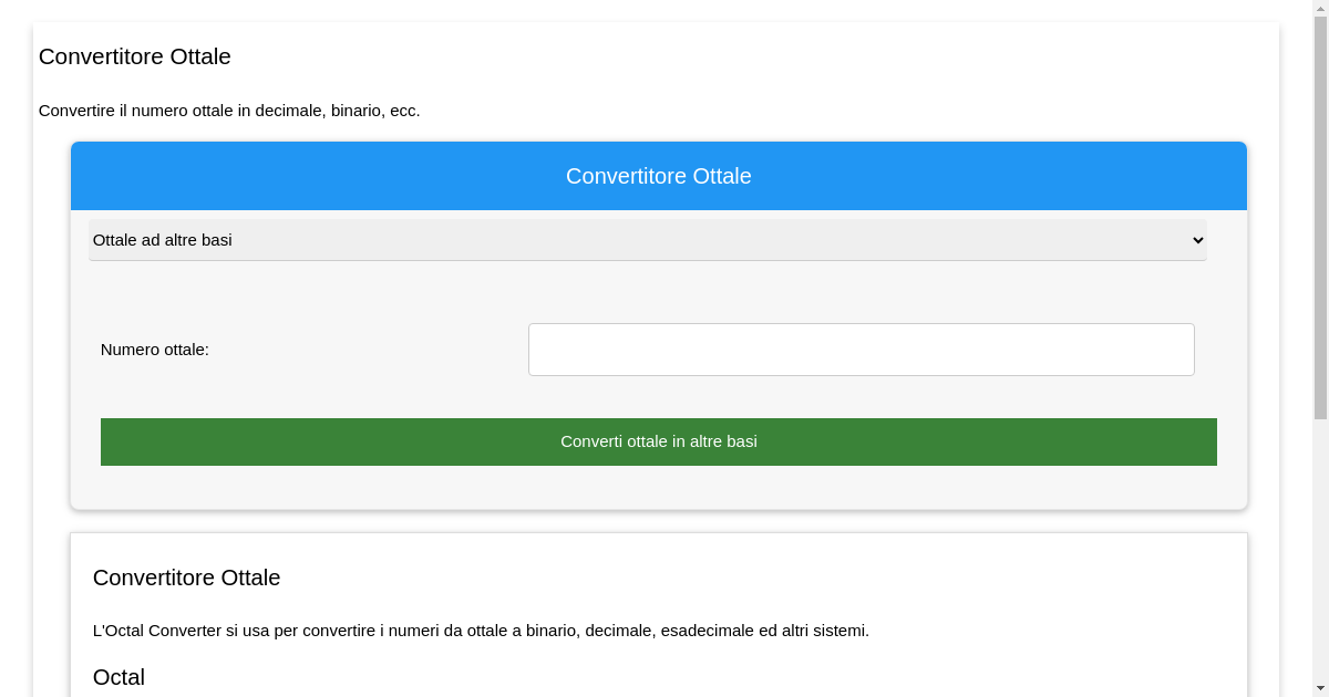 Convertitore Ottale - Converti ottale in binario, decimale, esadecimale ...