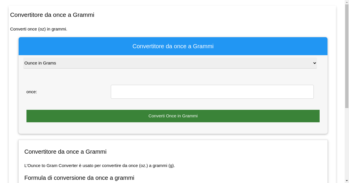 Convertitore da once a Grammi - Converti Once in Grammi