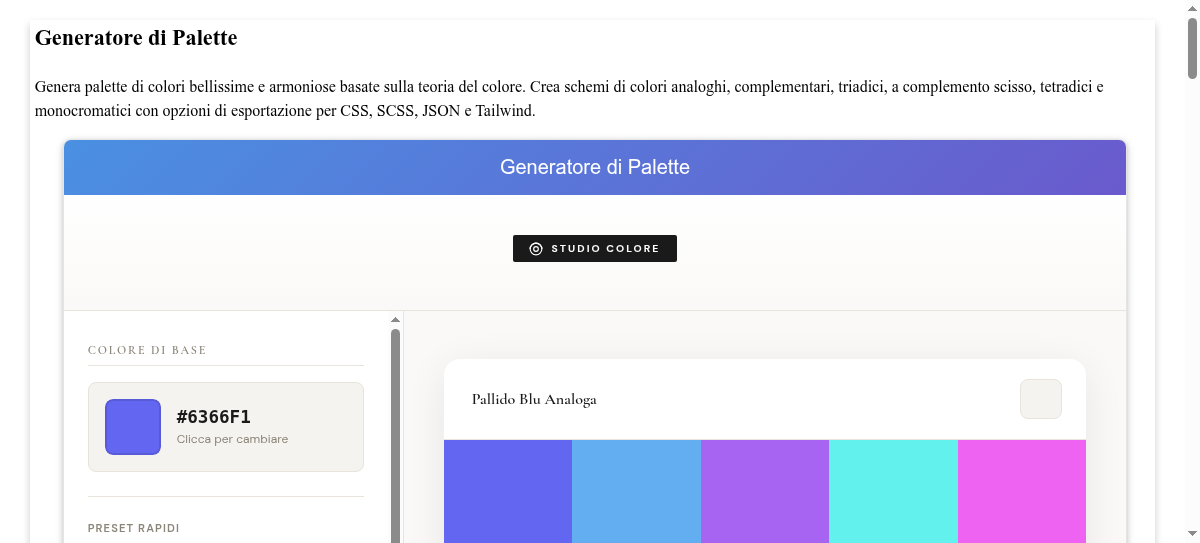 Generatore di Palette di Colori - Crea Schemi di Colori Armoniosi
