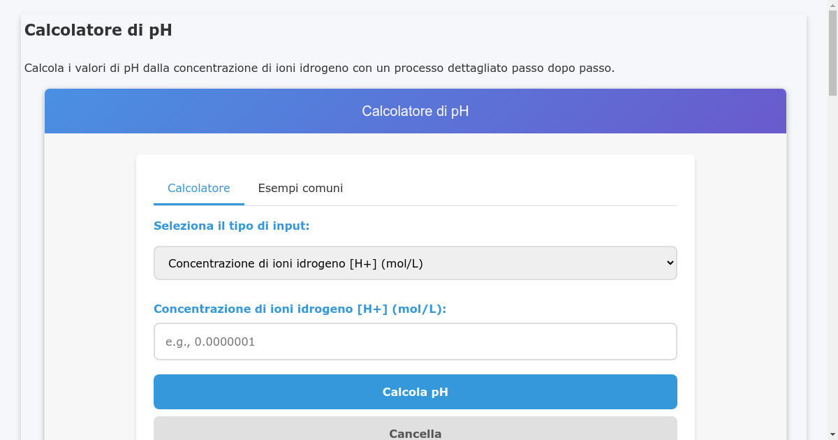 Calcolatore di pH gratuito (passo dopo passo)