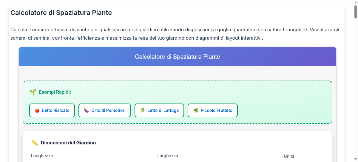 Calcolatore di Spaziatura Piante - Ottimizzatore Layout Giardino per ...