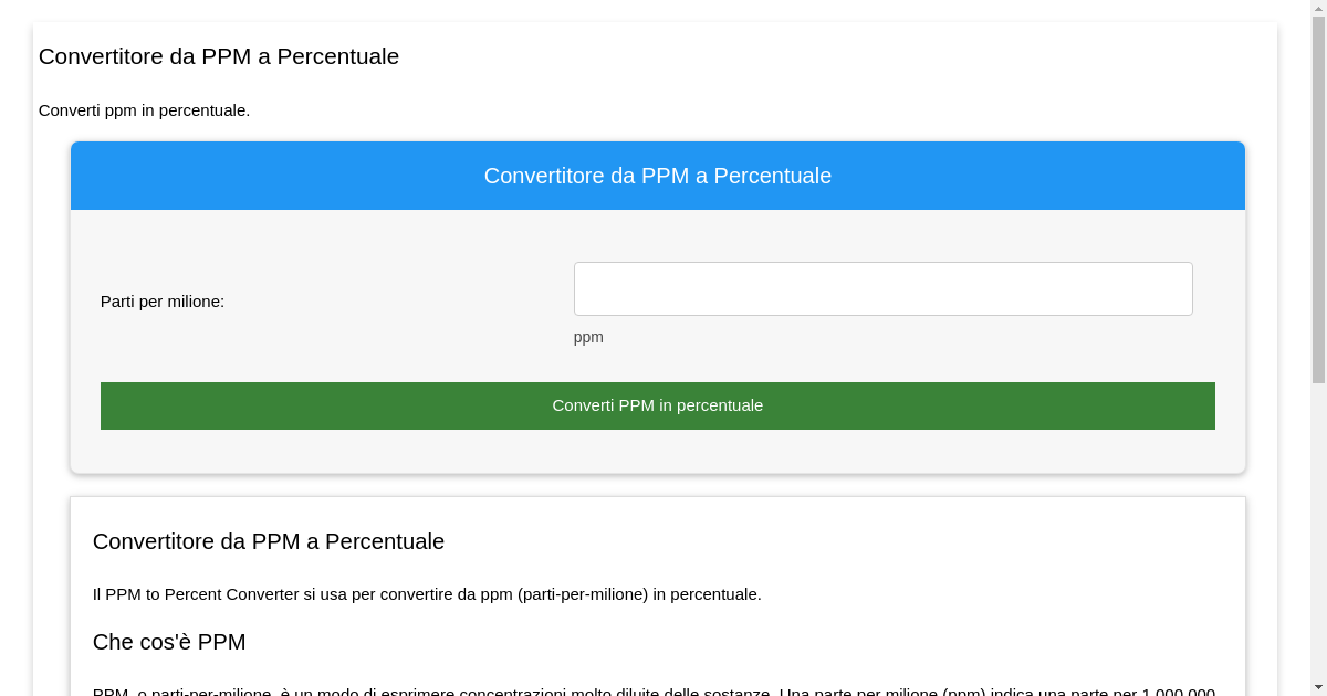 Convertitore da PPM a Percentuale