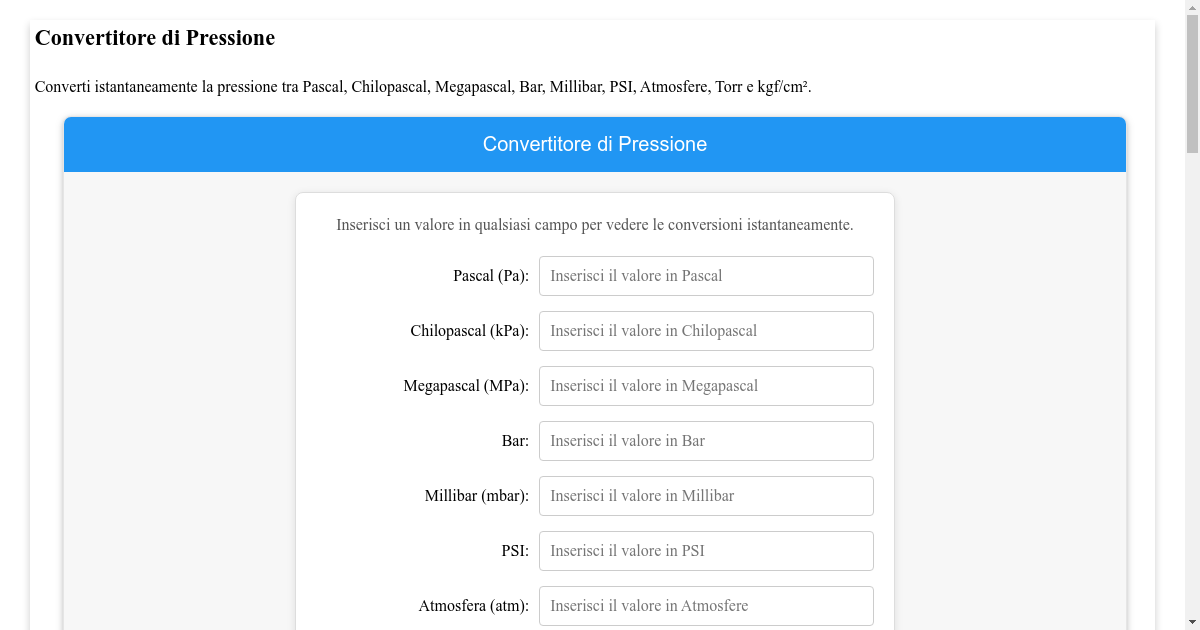 Convertitore di Pressione Interattivo Gratuito