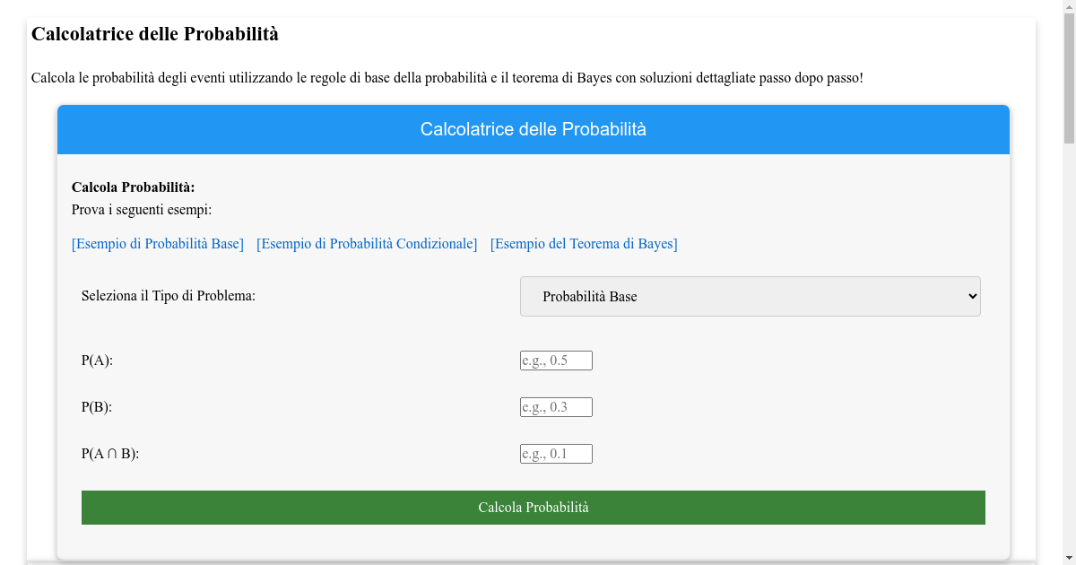 Calcolatrice delle Probabilità con Soluzioni Passo dopo Passo