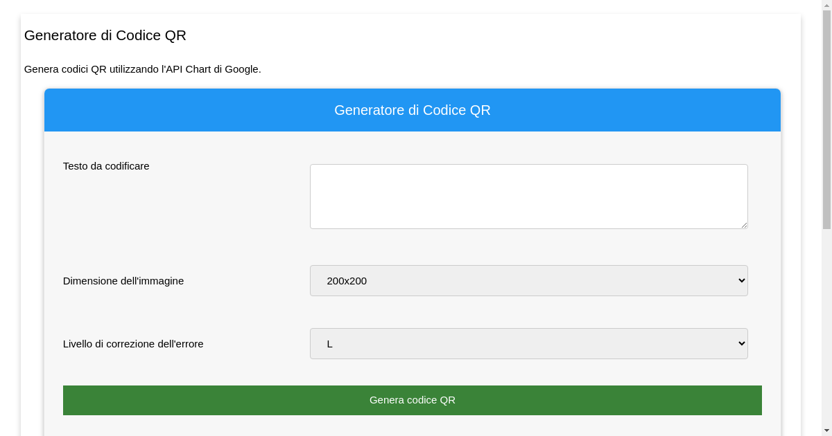 Generatore di Codice QR - Genera Codici QR Usando i Grafici API Google
