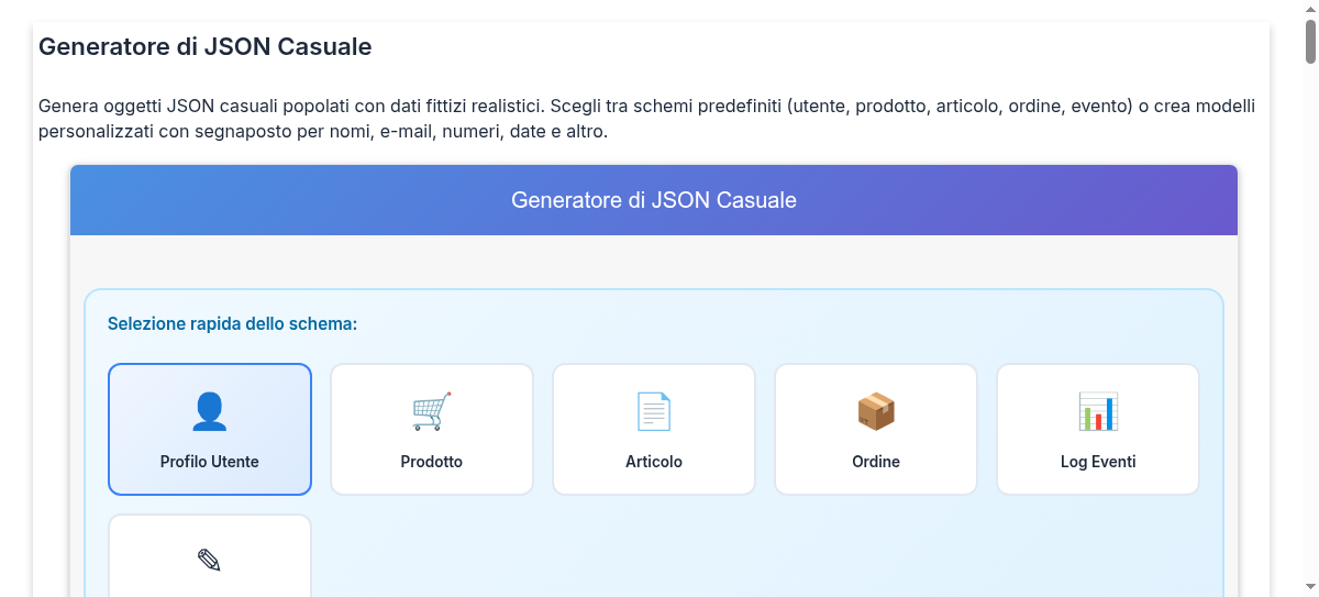 Generatore di JSON Casuale - Genera Dati JSON Fittizi con Modelli ...
