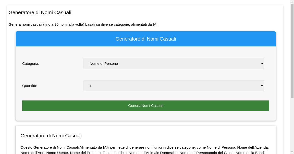 Generatore di Nomi Casuali