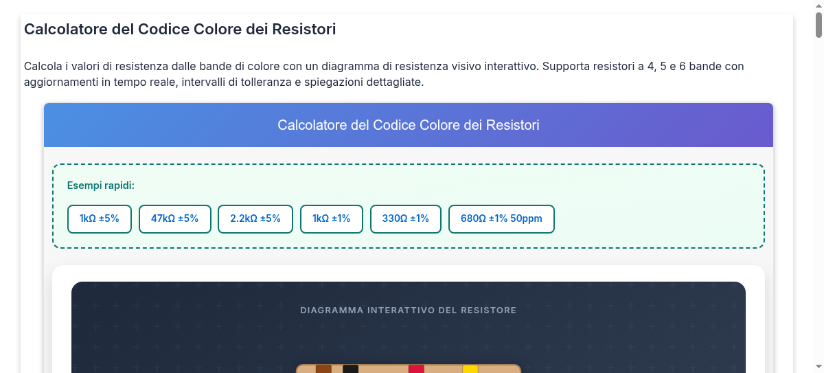 Calcolatore del Codice Colore dei Resistori - Calcolatore del valore ...