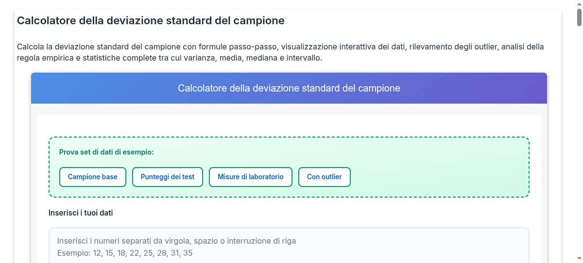 Calcolatore della deviazione standard del campione - Analisi statistica ...