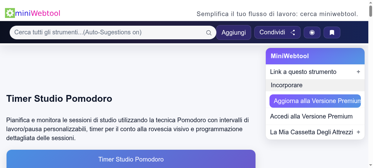 Timer Studio Pomodoro Gratuito - Pianifica e Monitora le Sessioni di Studio