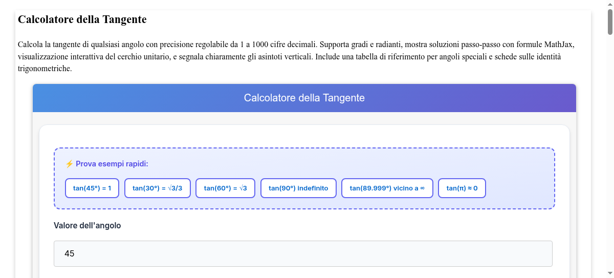 Calcolatore della Tangente (tan) - Alta precisione fino a 1000 cifre ...