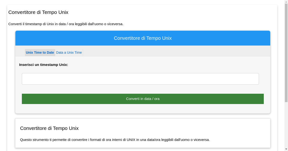 Unix Time Converter - Converti Unix Time to Date