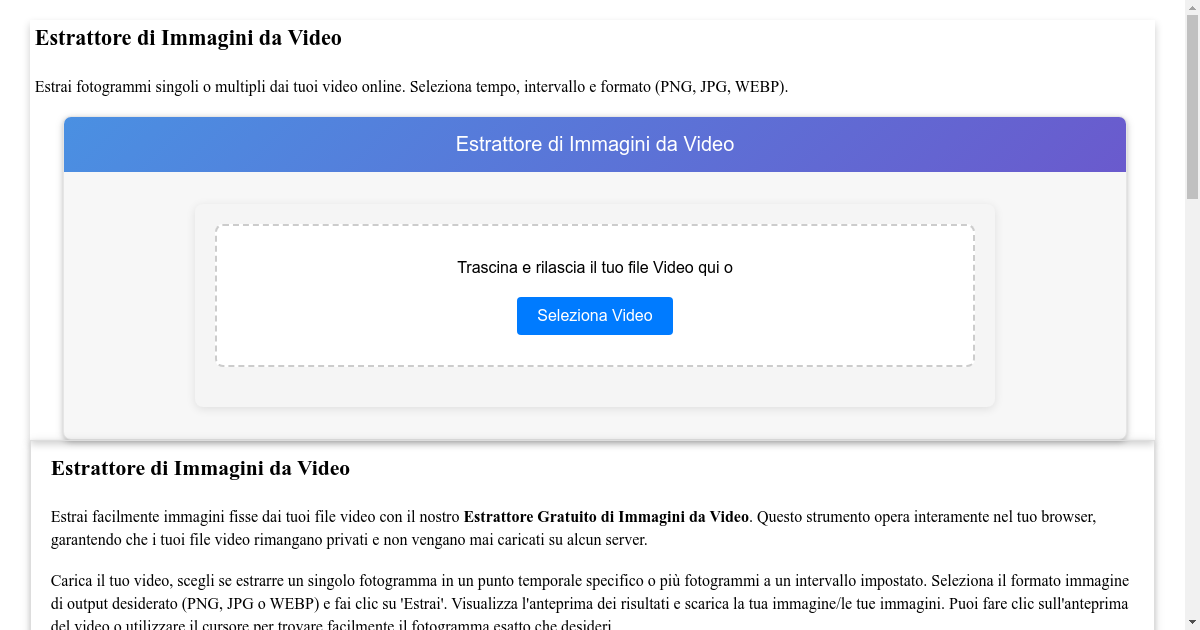 Estrattore Gratuito di Immagini da Video - Estrai Fotogrammi Online