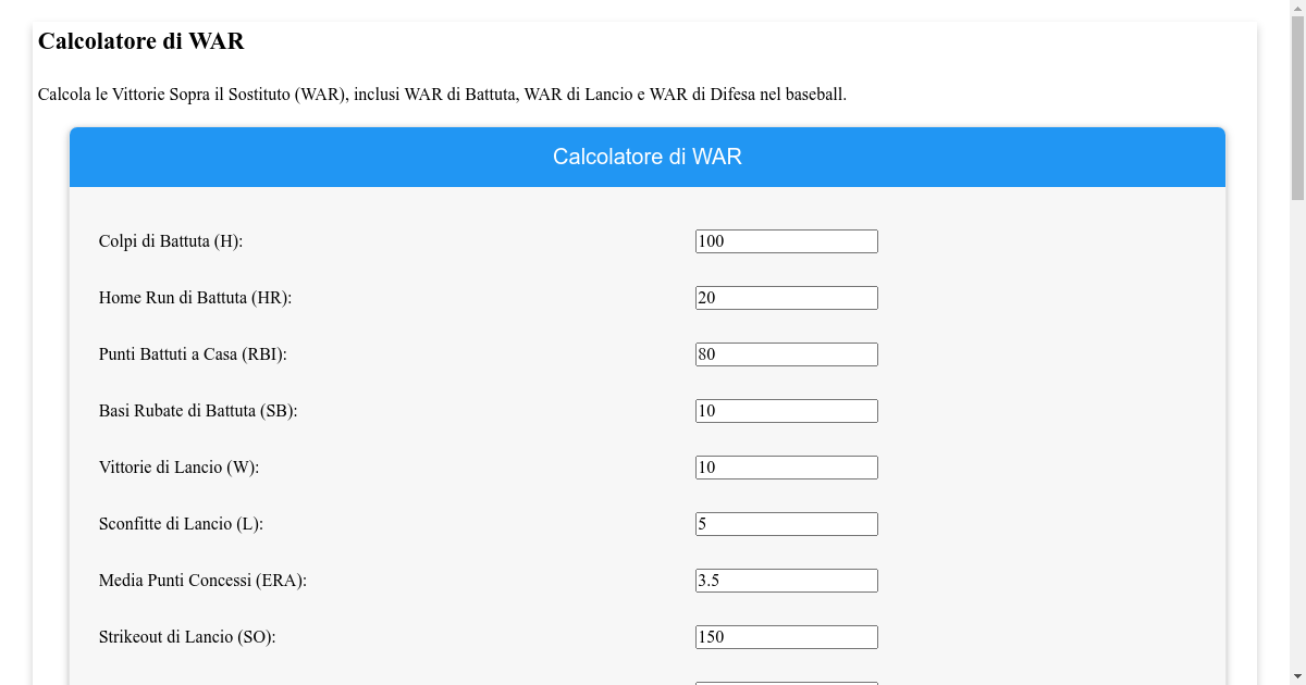 Calcolatore di WAR