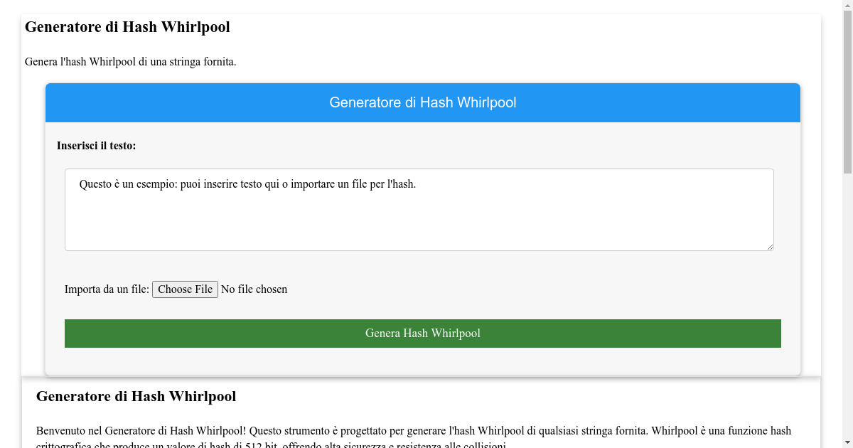 Generatore di Hash Whirlpool