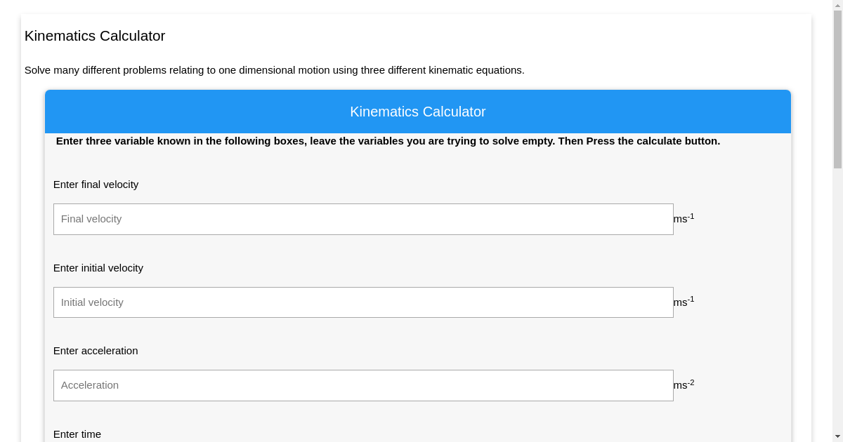Kinematics Calculator