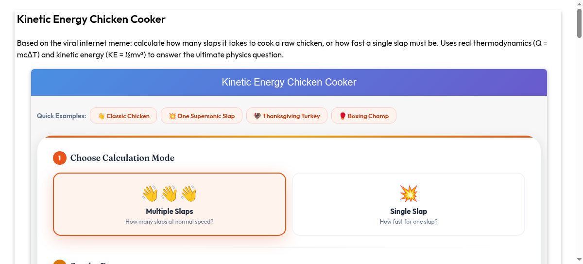 Kinetic Energy Chicken Cooker - How Many Slaps to Cook a Chicken?