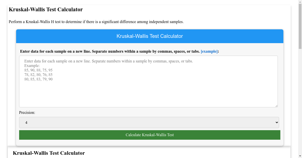 Kruskal-Wallis Test Calculator