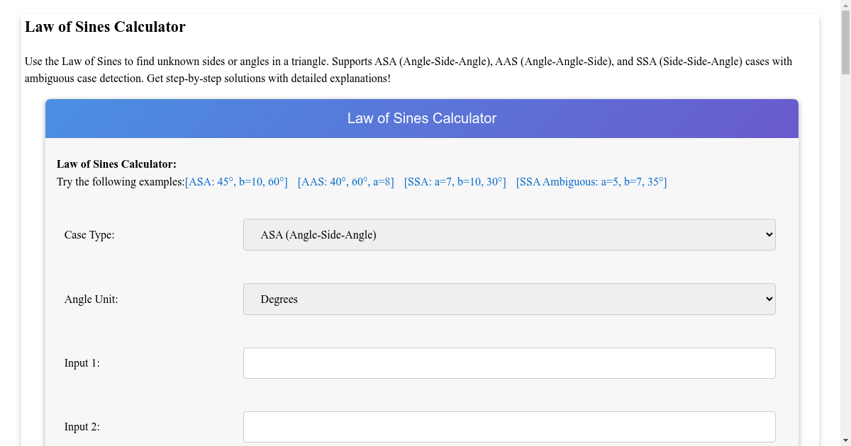 Law of Sines Calculator - Solve Triangles (ASA, AAS, SSA Cases)