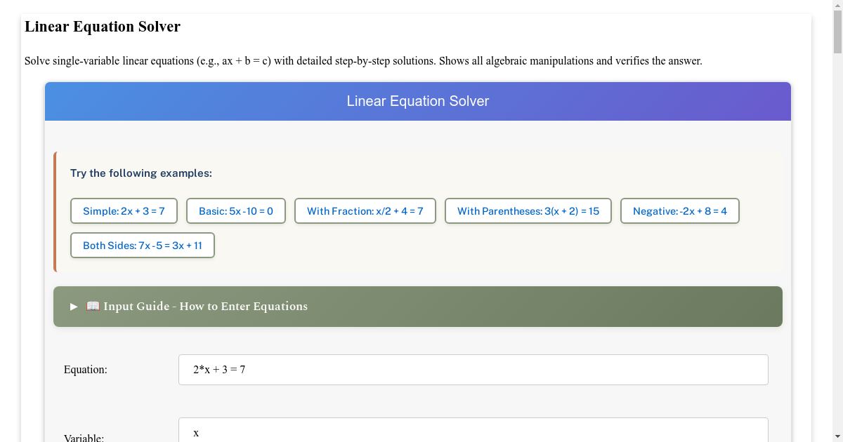 Linear Equation Solver - Solve Single-Variable Linear Equations with Steps
