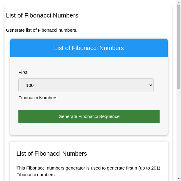 Fibonacci Numbers List Fibonacci Sequence
